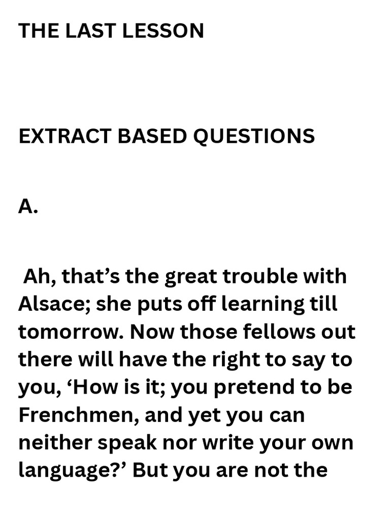 "The Last Lesson: Alsace's Regret" | PDF | Language Arts & Discipline ...