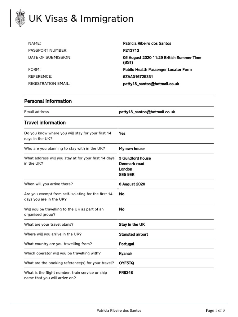 Passenger Locator Form Submission | PDF | Travel Visa | Human Migration