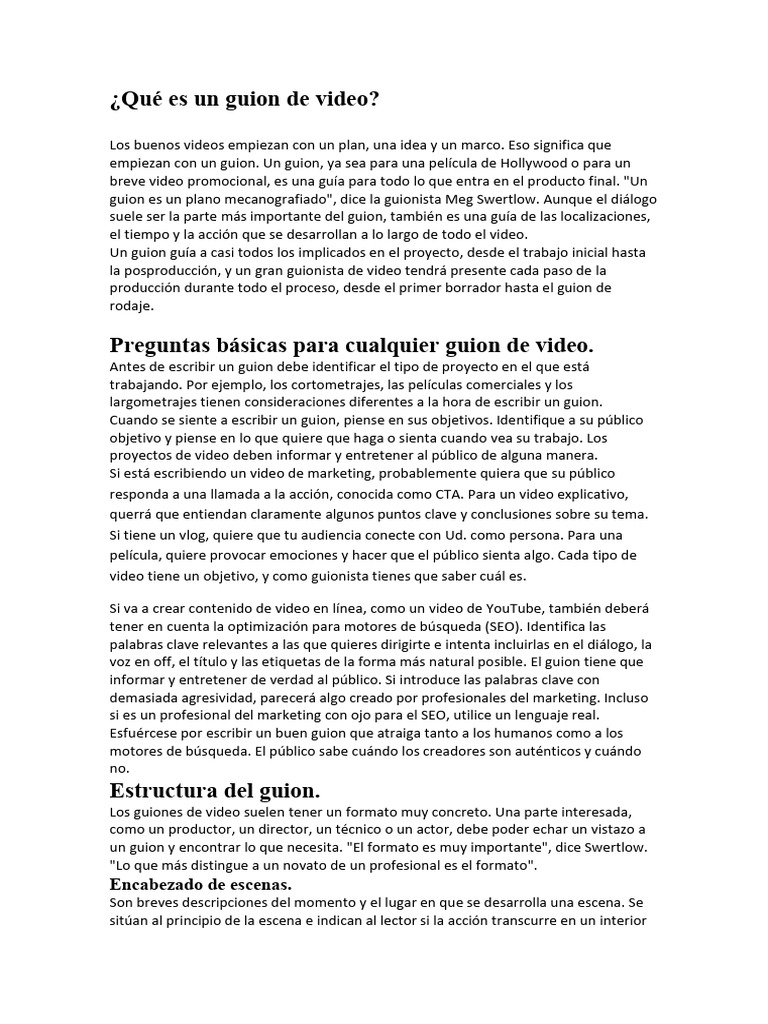 Guía para Escribir un Guion de Video | PDF | Posicionamiento en ...