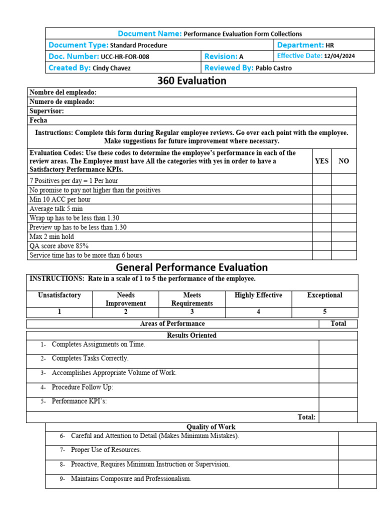 Employee Performance Evaluation Form | PDF | Employment | Performance ...