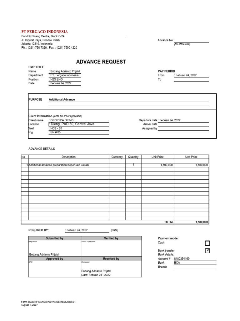 Advance Requests for Fergaco Employees | PDF | Banks | Payments