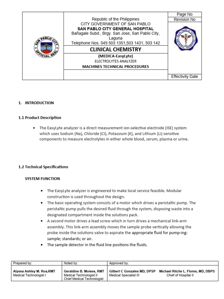 Easylyte Machines Technical Procedures | PDF | Electrolyte