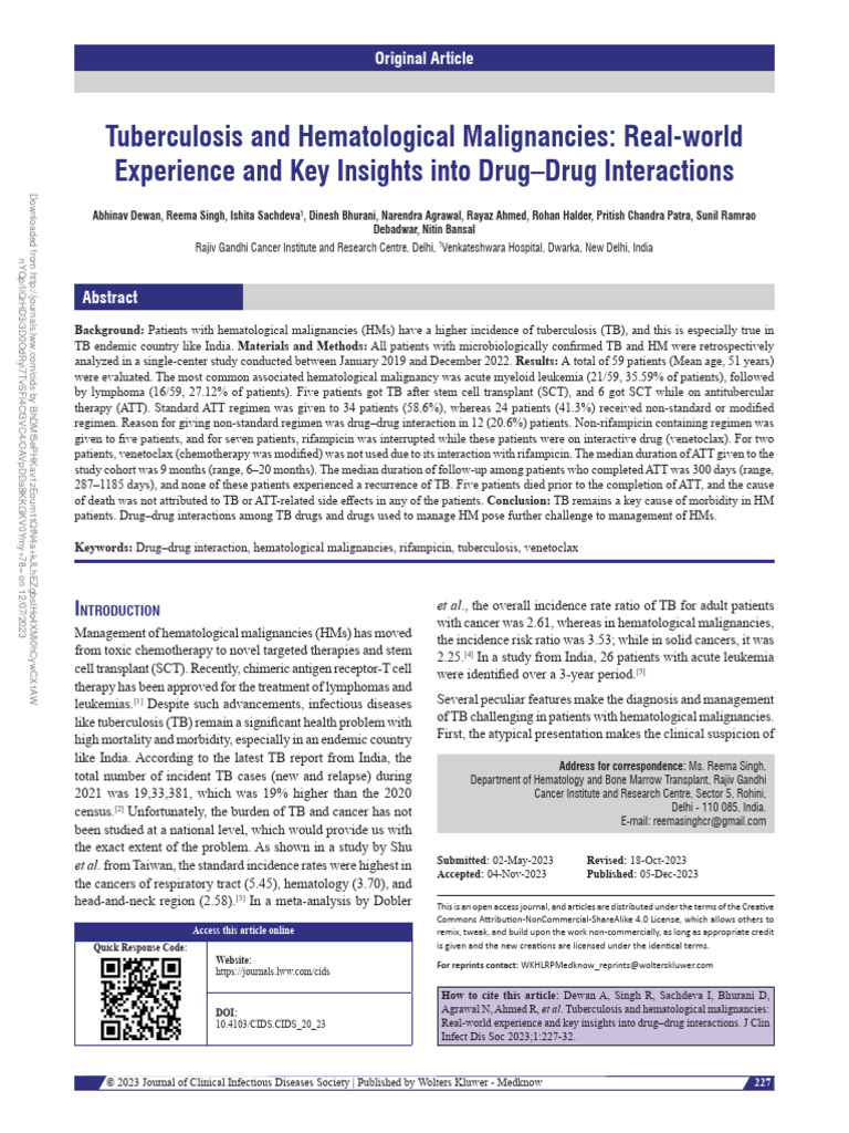 TB and Hematological Malignancies | PDF | Tuberculosis | Leukemia