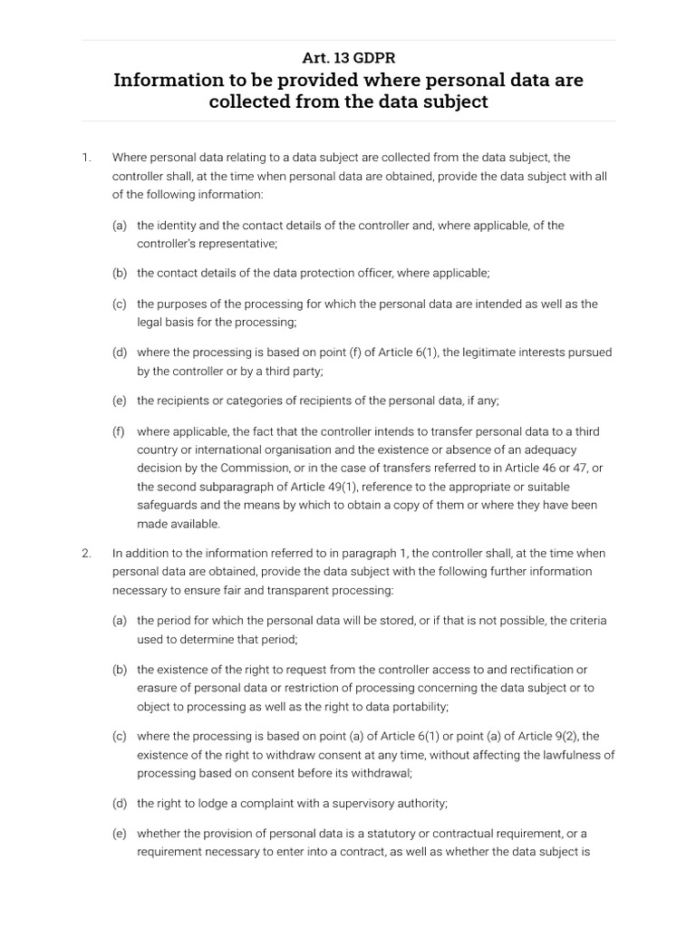 Art. 13 GDPR - Information To Be Provided Where Personal Data Are ...