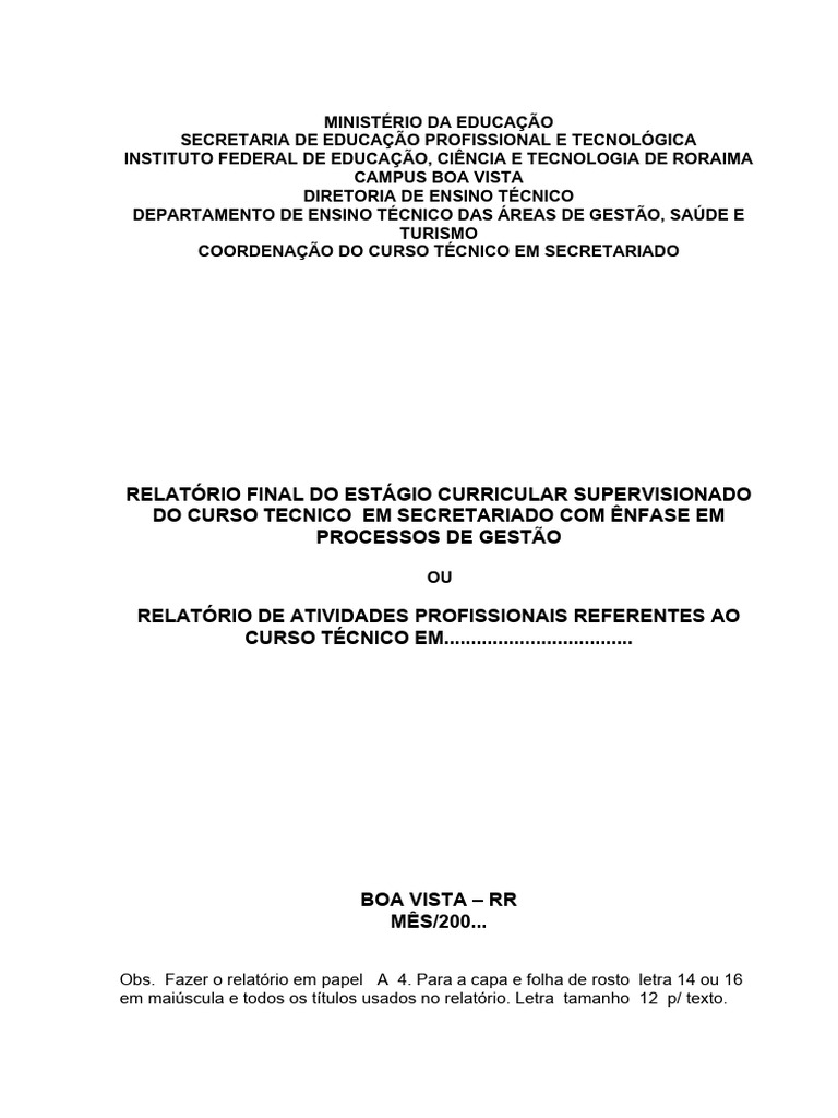 Modelo de Relatório Oficial | PDF | Secretário(a)