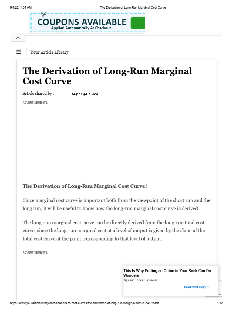 The Derivation of Long-Run Marginal Cost Curve | PDF | Long Run And ...