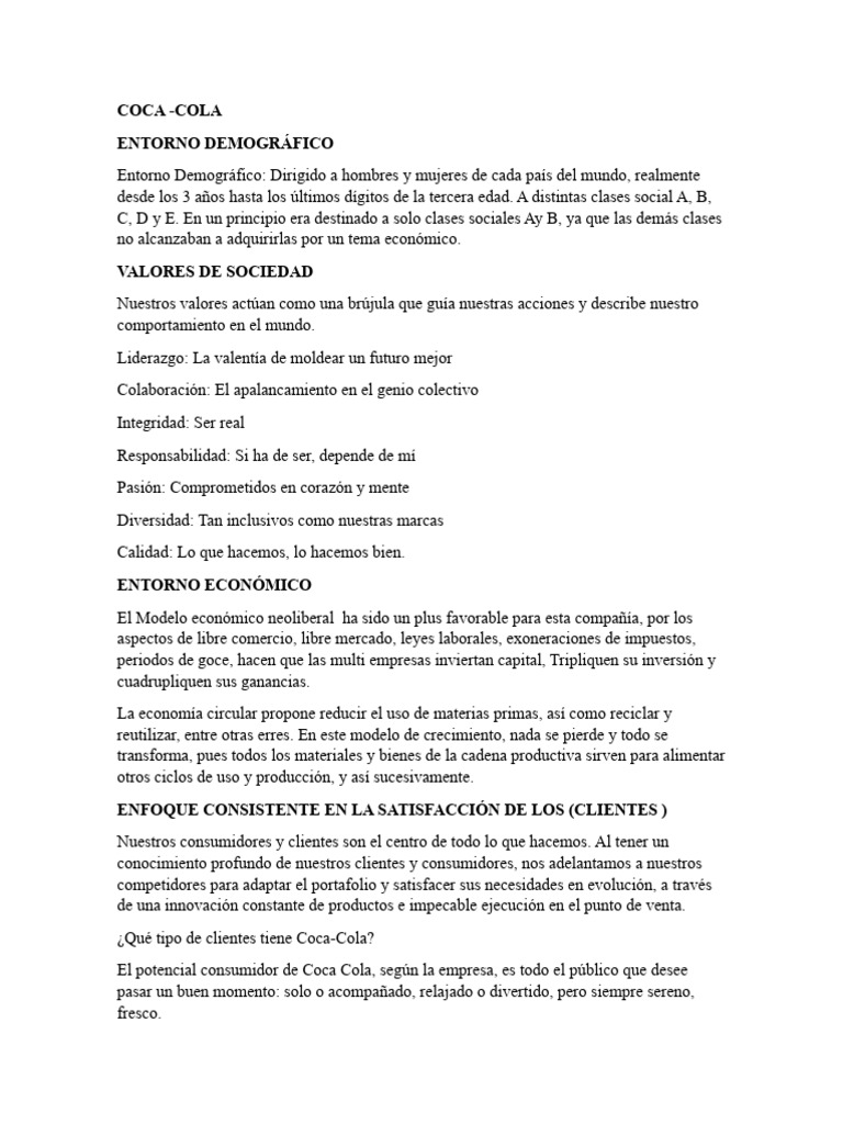 Analisis De Entorno Pdf Business Coca Cola
