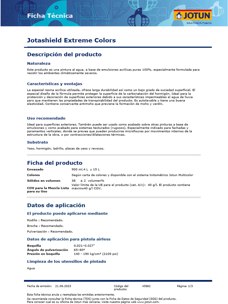 TDS 45882 Jotashield Extreme Colors Esp ES | PDF | Agua | Hormigón