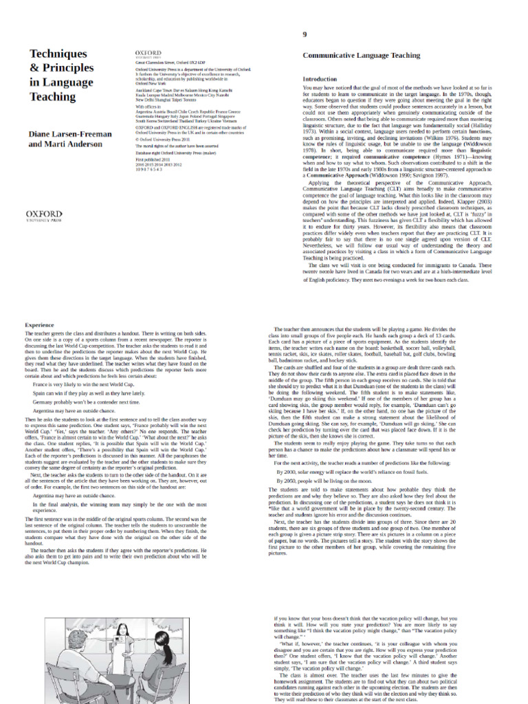 CLT Experience. Larsen Freeman (2011) | PDF
