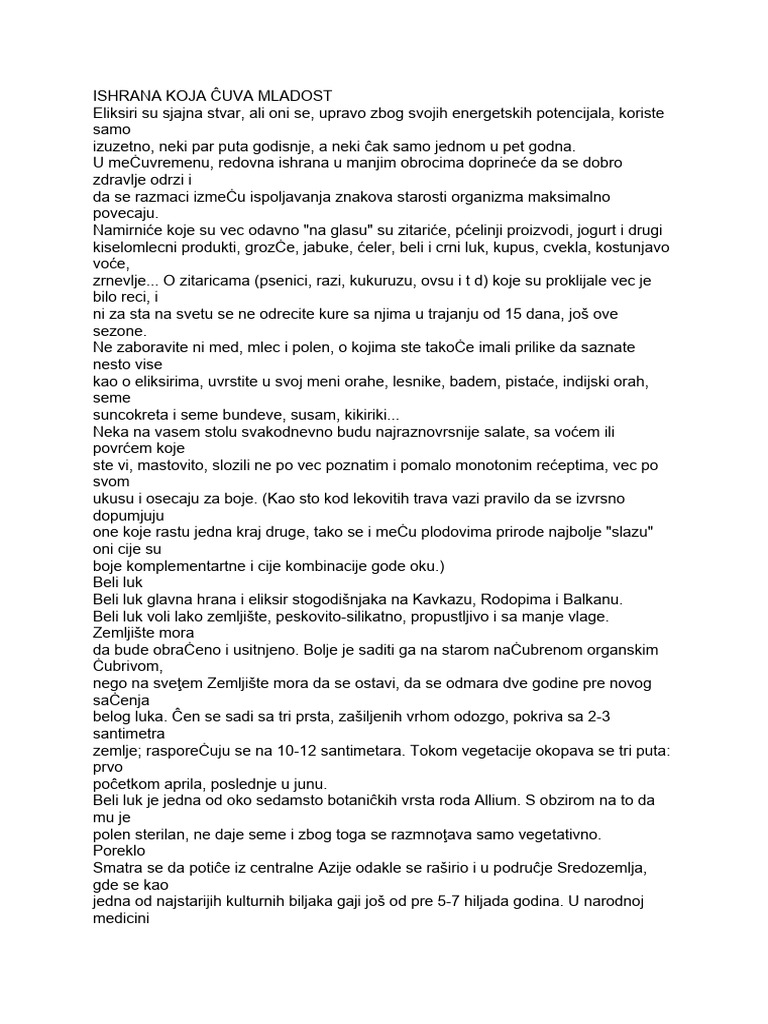 Ishrana Koja Čuva Mladost I Lekovitost Belog Luka | PDF
