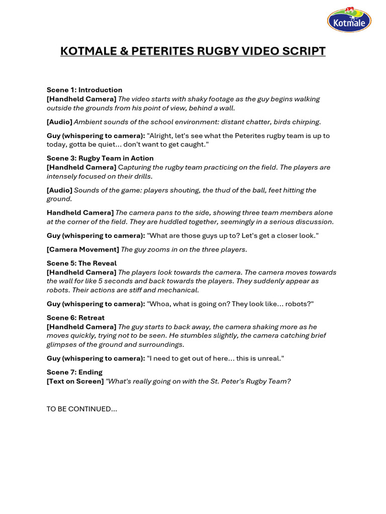 Kotmale and Peterites Rugby Script - Updated | PDF | Games & Activities