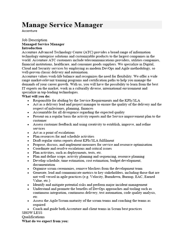 Manage Service Manager Accenture | PDF | Agile Software Development ... Manage Service Manager Accenture | PDF | Agile Software Development ...