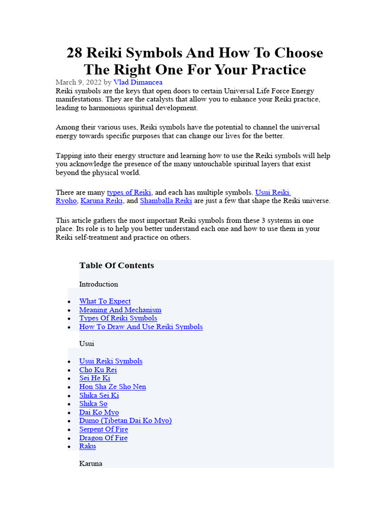 28 Reiki Symbols and How To Choose The Right One For Your Practice | PDF | Self-Improvement