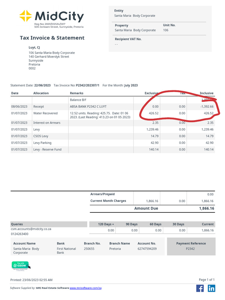 Tax Invoice & Statement: Amount Due 1,866.16 | PDF | Taxes | Receipt