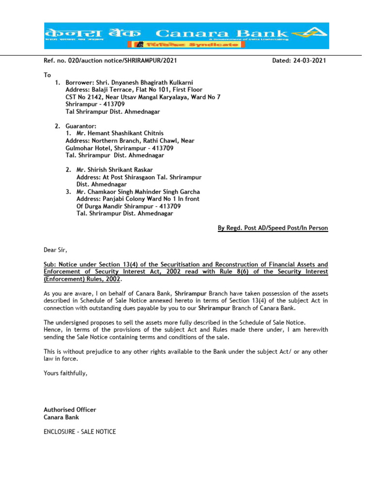 Dnyanesh Sale Notice 1 | PDF | Auction