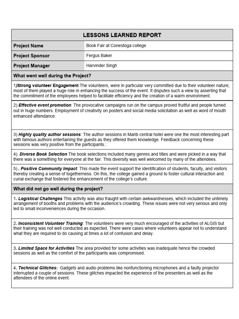 Lesson Learned Report of Introduction To Project Management Rajbir Kaur ...