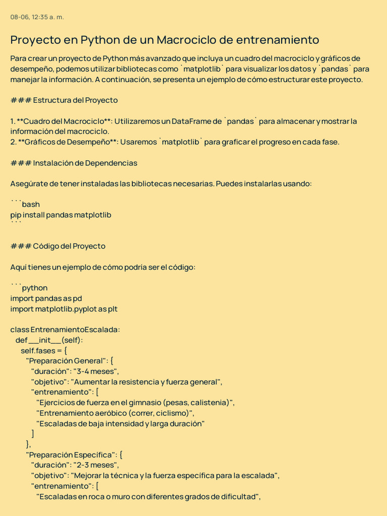 Proyecto Python: Macrociclo Escalada | PDF | Informática | Programación de computadoras