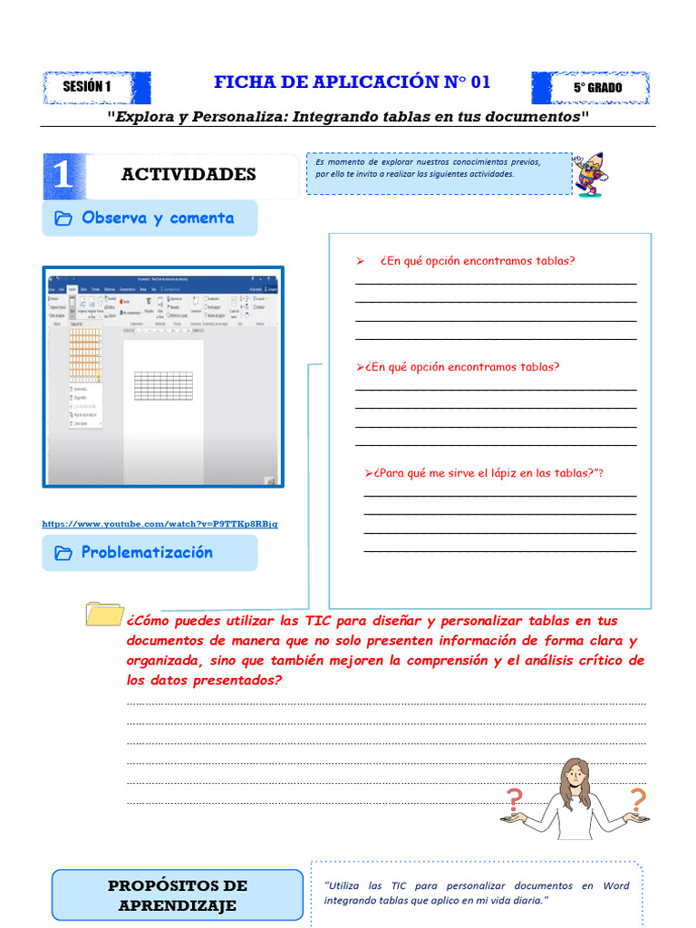 FICHA 1 Explora y Personaliza-Integrando Tablas en Tus documentos-EPT-COMPUTACION - 5° - U5 ...