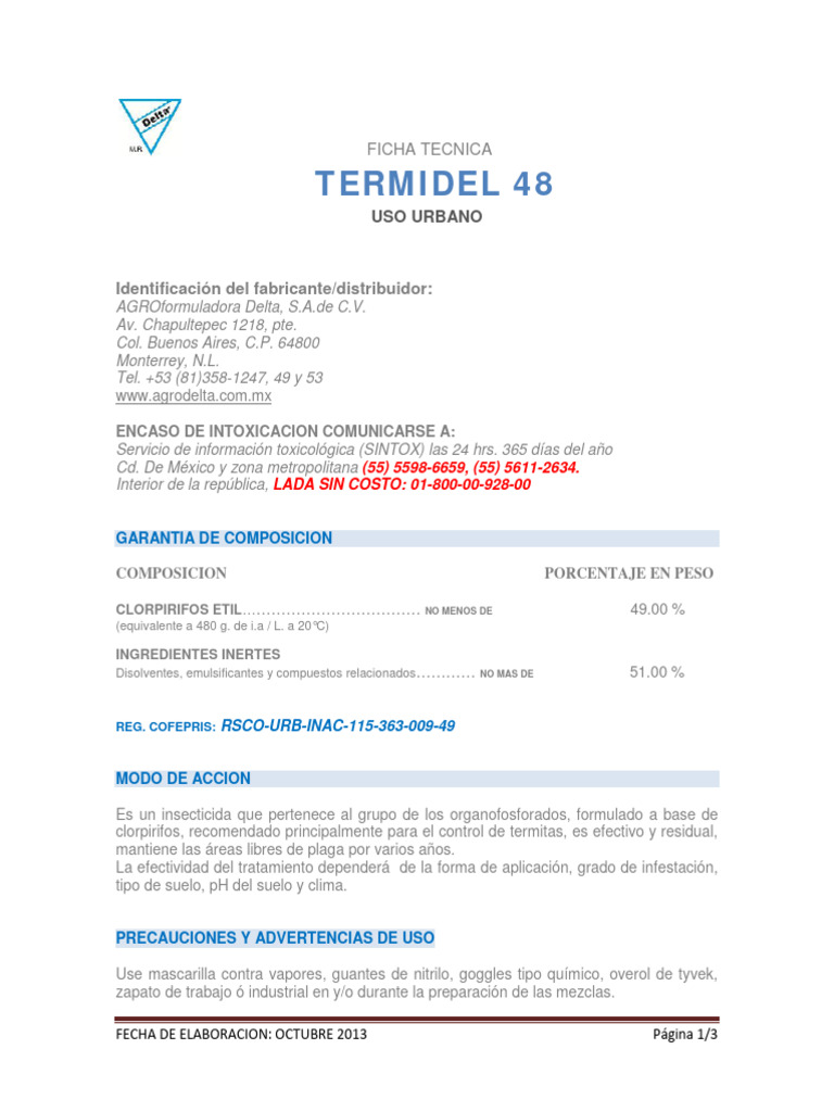 Ficha Técnica de Termidel 48 | PDF