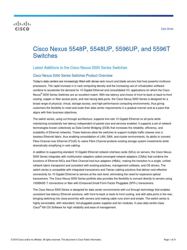 Cisco Nexus 5548P, 5548UP, 5596UP, and 5596T Switches Data Sheet | PDF ...