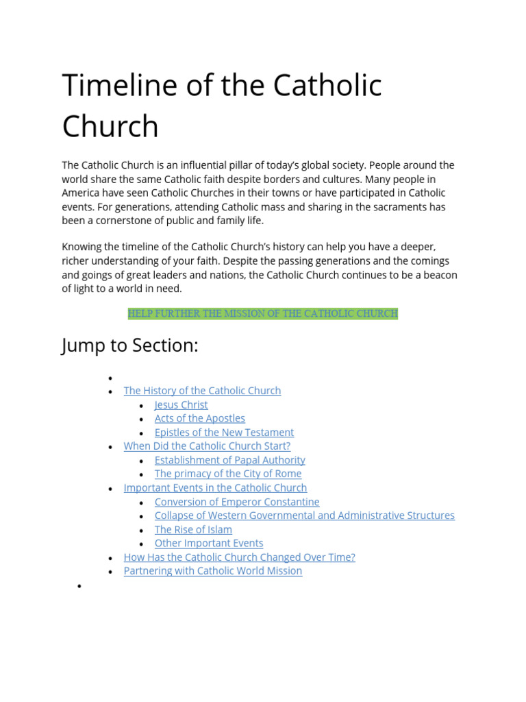 Timeline of Catholic Church History | PDF | Jesus | Saint Peter