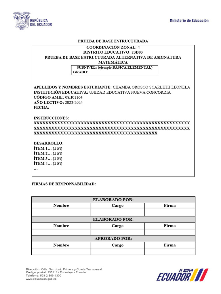 Prueba de Base Estructurada NC | PDF