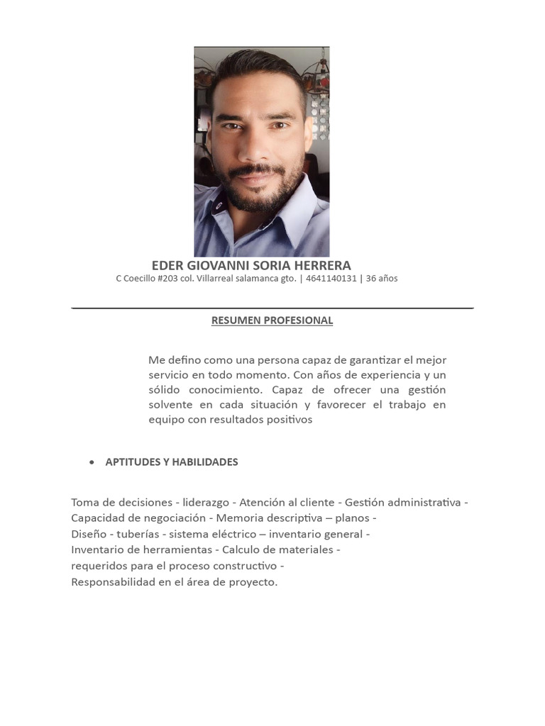 CV Eder G. Soria H. 2024 | PDF | Business | Calidad (comercial)