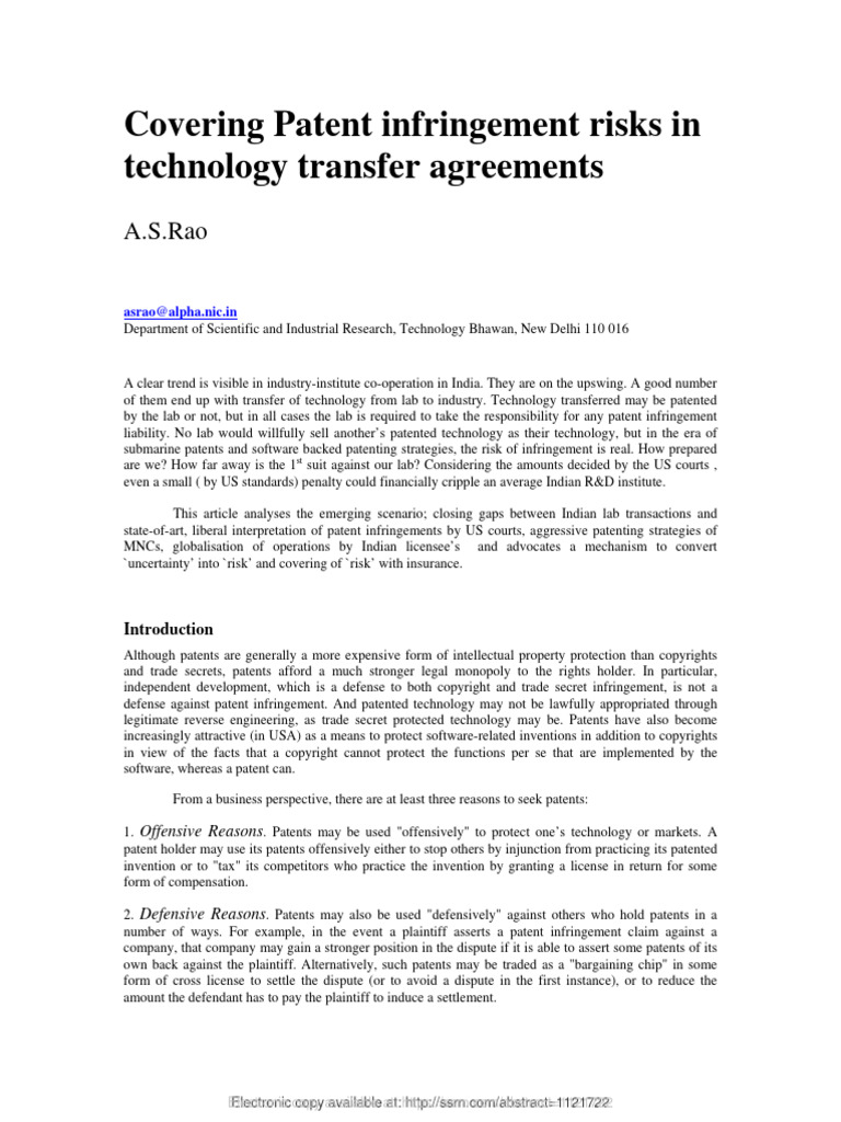 SSRN 1121722 | PDF | Patent | Insurance