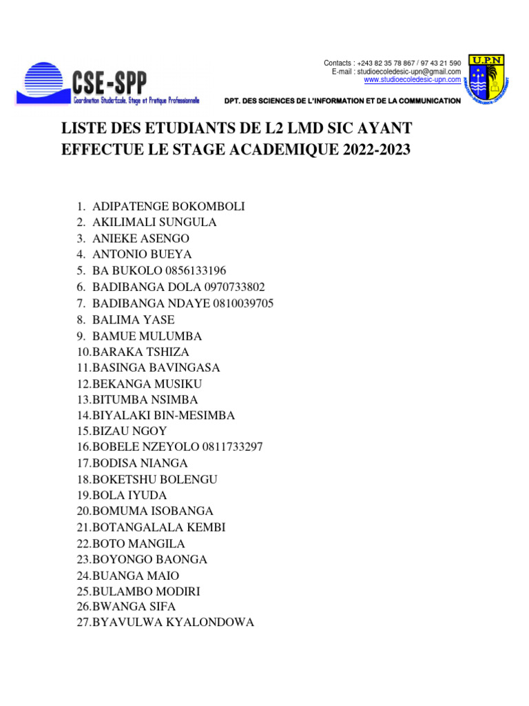 Liste Des Stagiaires L2 LMD 2022-2023 | PDF