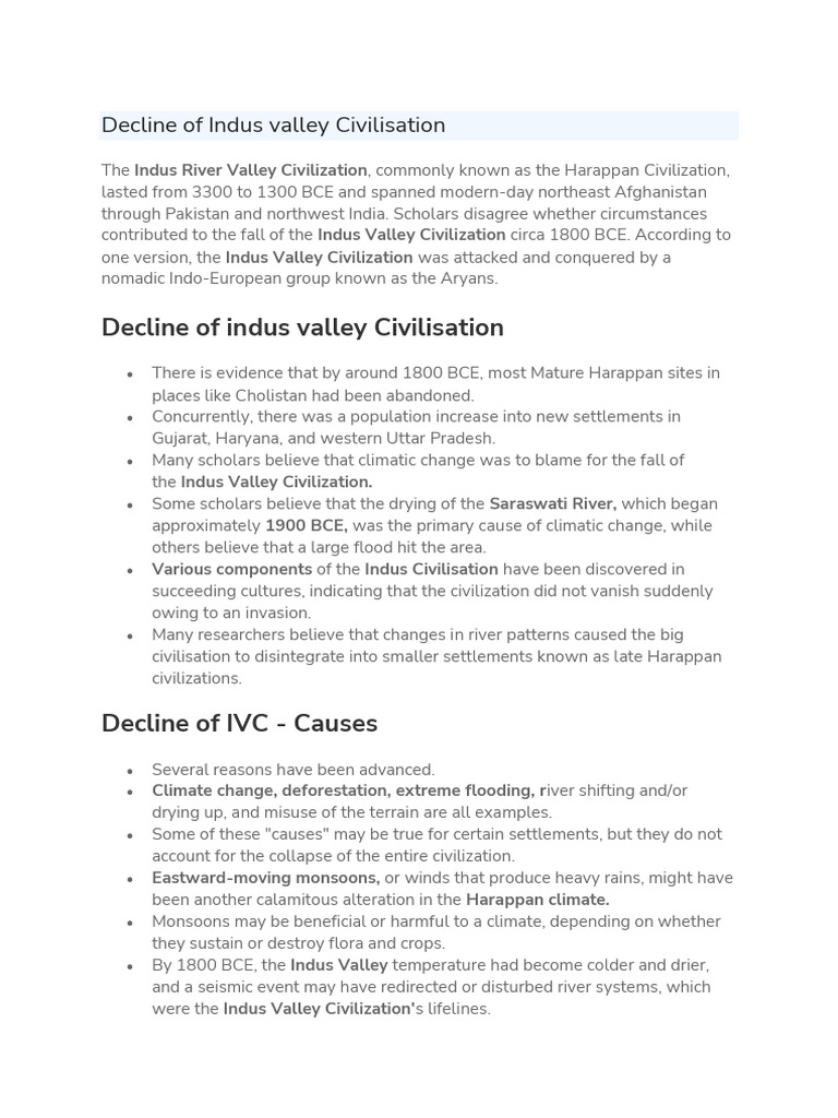 Indus Valley Civilization - Decline | PDF | Indus River | Civilization