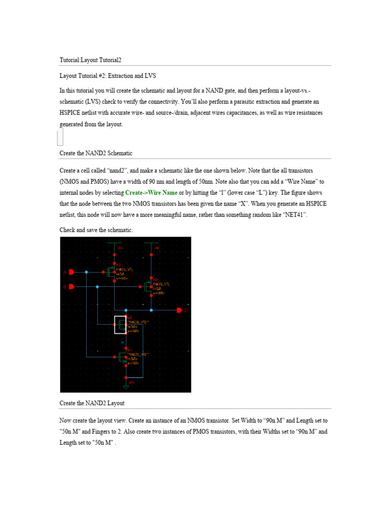 NAND Gate Layout and LVS Tutorial | PDF | Mosfet | Electrical Network