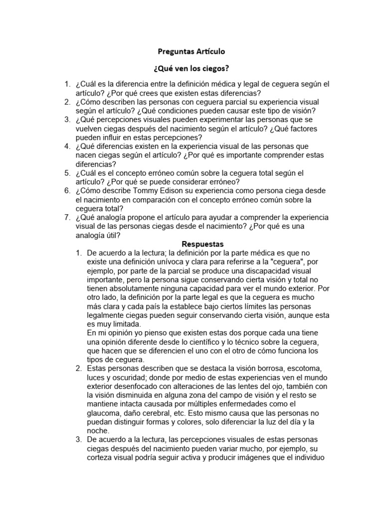 Preguntas Artículo Sofía CH | PDF | Discapacidad visual | Percepción visual