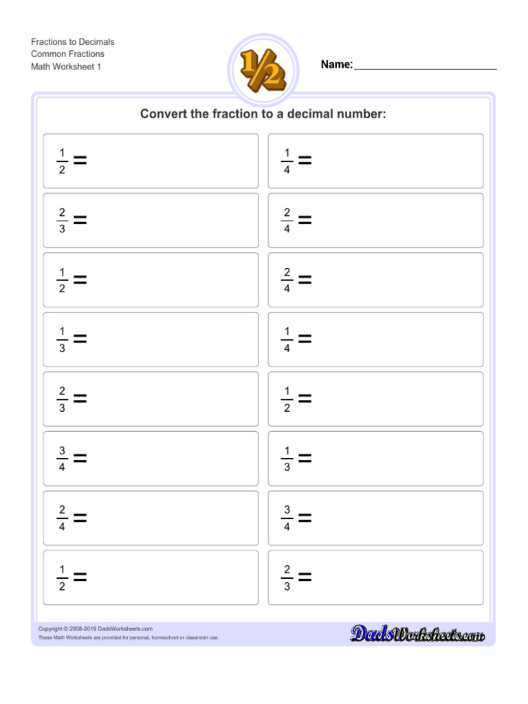 Convert Fraction To Decimal Drills 1 v1 | PDF | Mathematical Notation ...