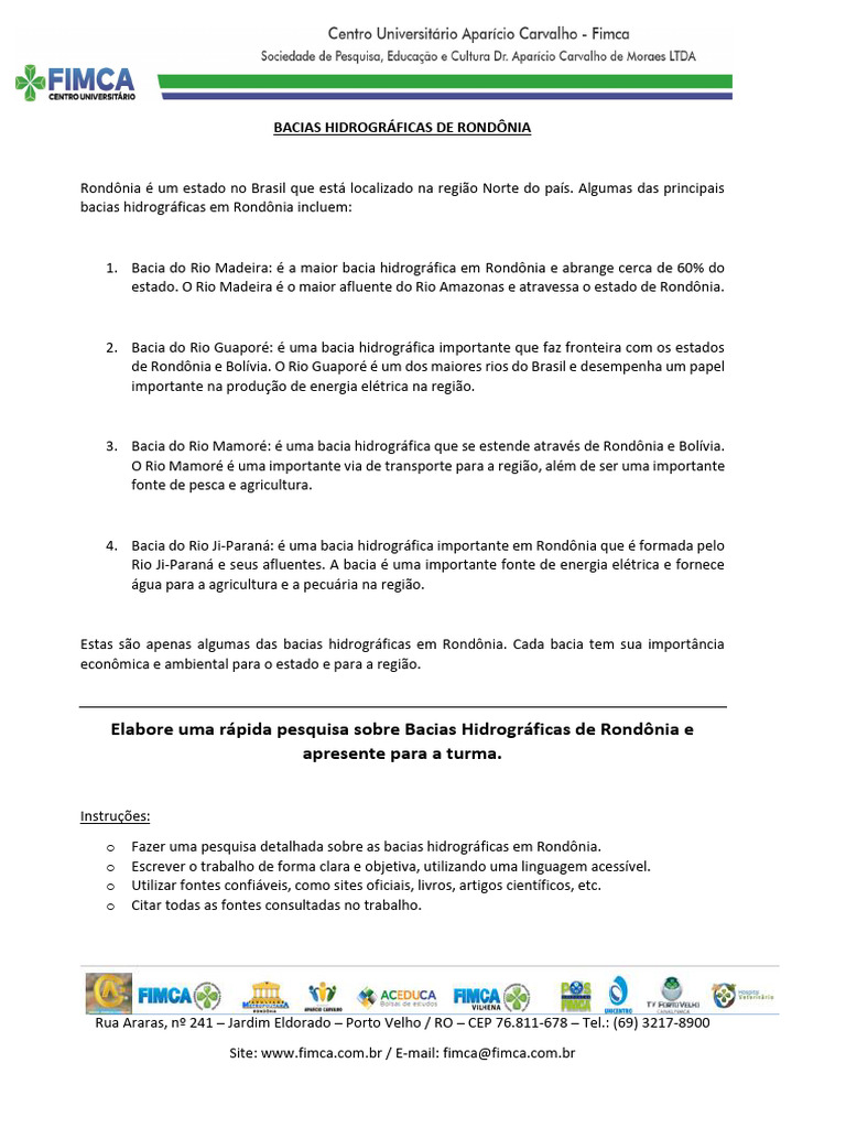 Atividade - Bacias Hidrográficas | PDF | Bacia hidrográfica | Geociências