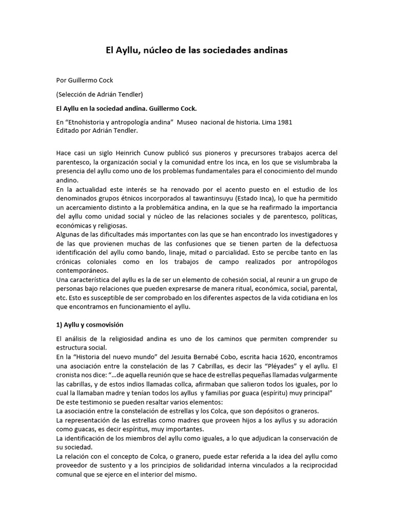 El Ayllu | PDF | Imperio Inca