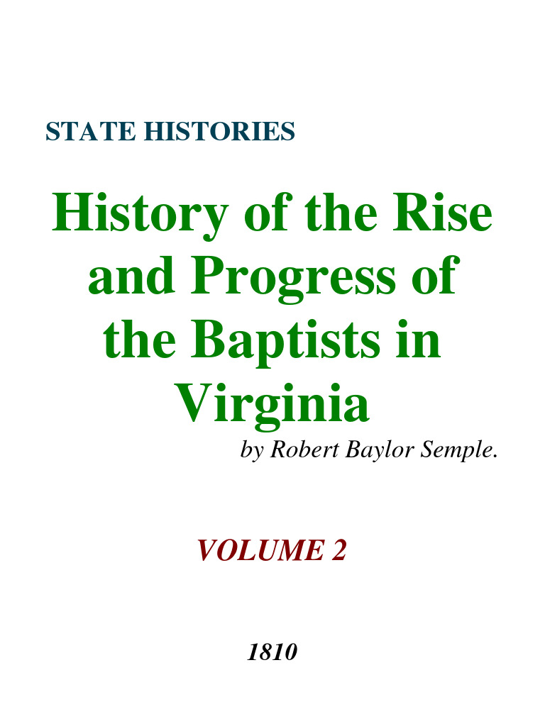 History of The Baptists of Virginia Vol 2 Robert Semple | PDF | Baptism