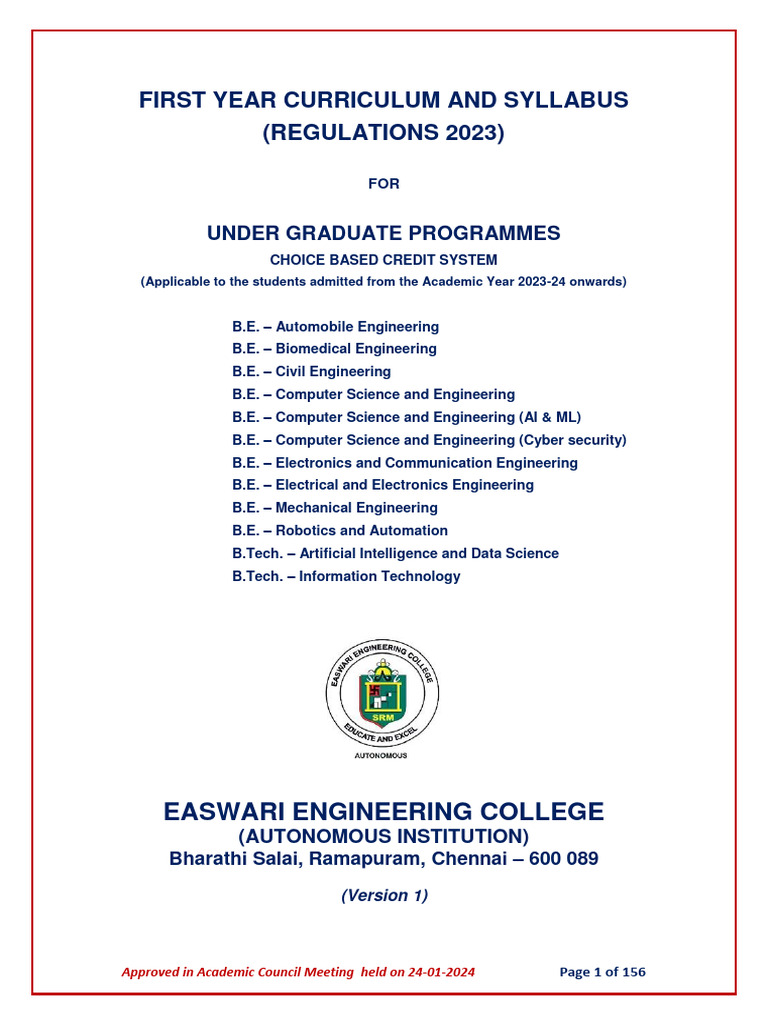 R23 First Year Curriculum and Syllabus - 240207 - 144757 | PDF | Engineering | Mechanical ...