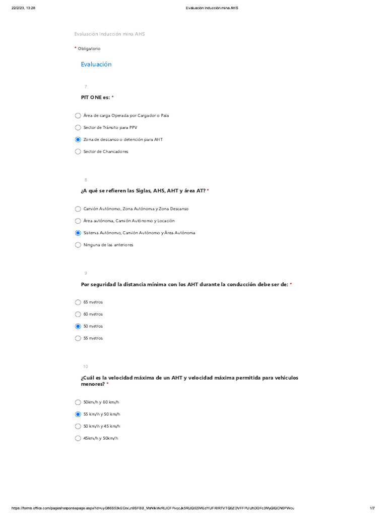 Evaluación Inducción Mina AHS (1) | PDF
