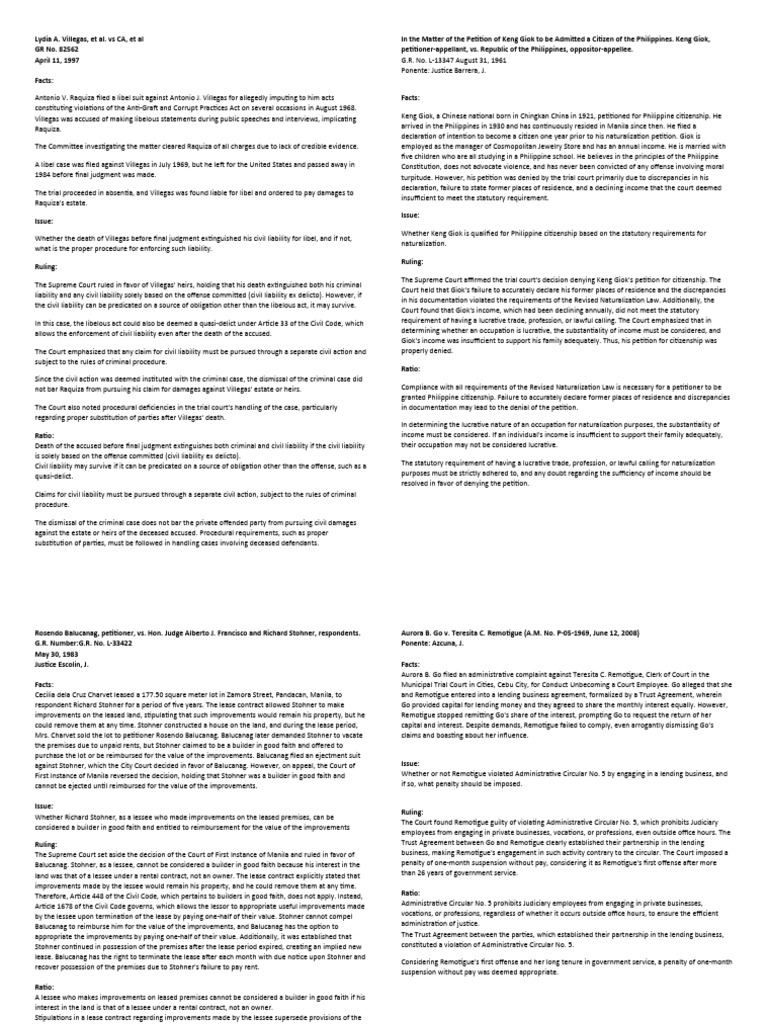 2 Oblicon Case Digest | PDF | Lease | Lawsuit