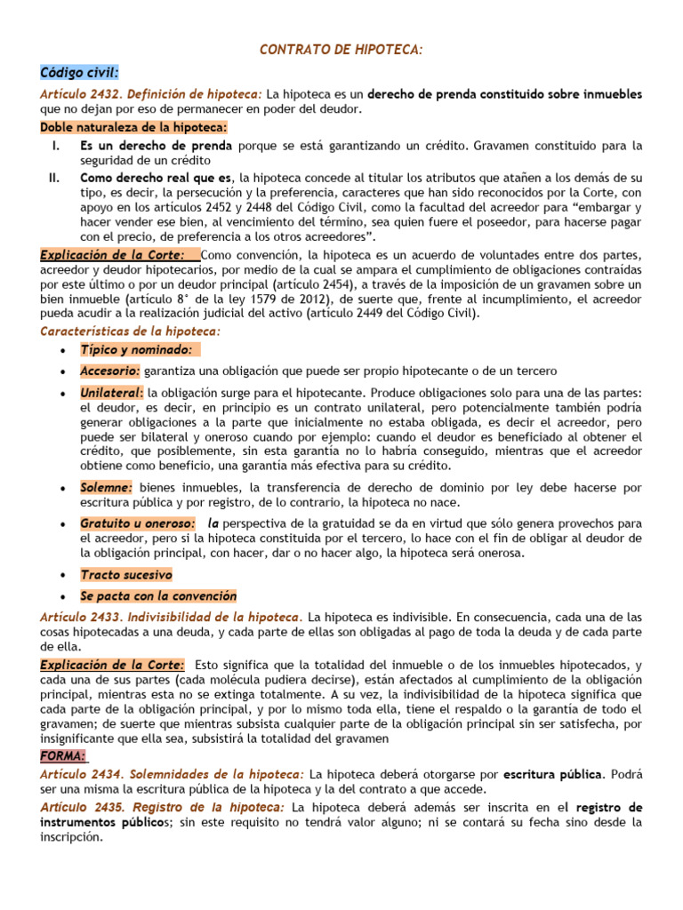 Contrato de Hipoteca | PDF | Ley de hipotecas | Pagos