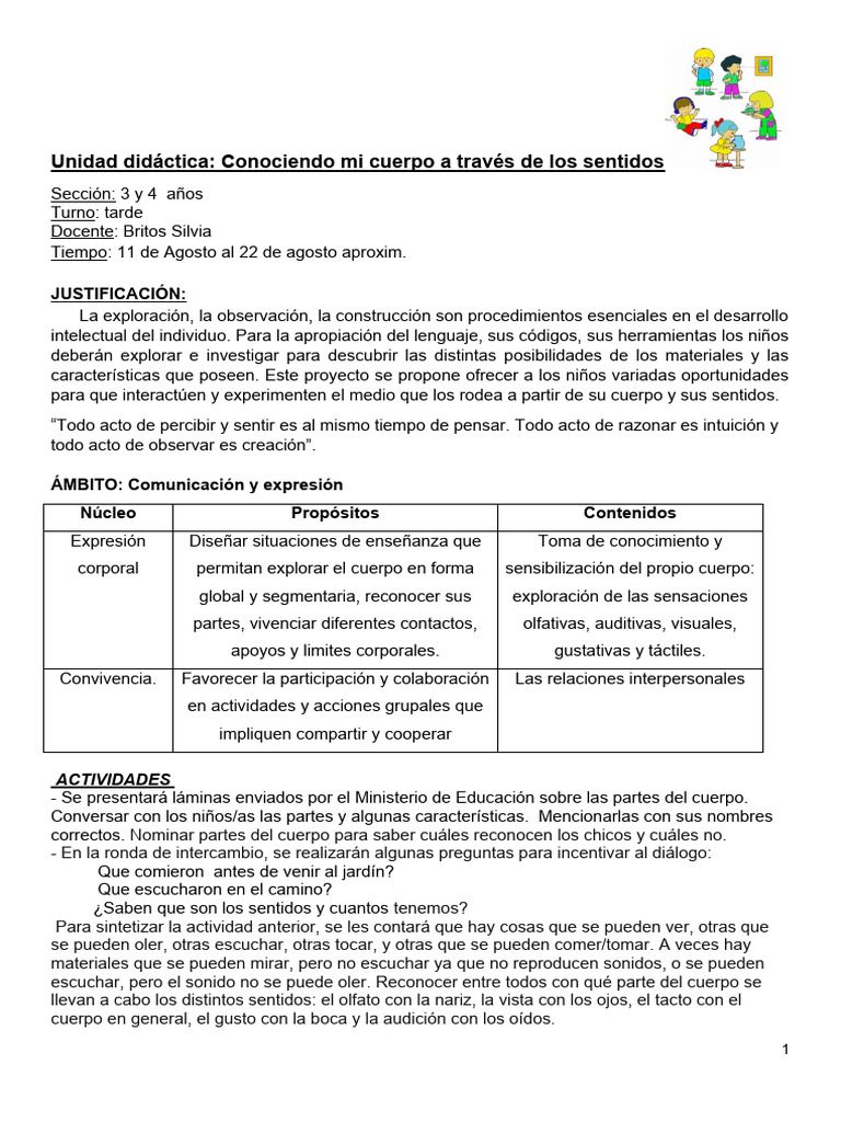 Unidad de Los Sentidos | PDF | Artes del lenguaje y disciplina | Bienestar