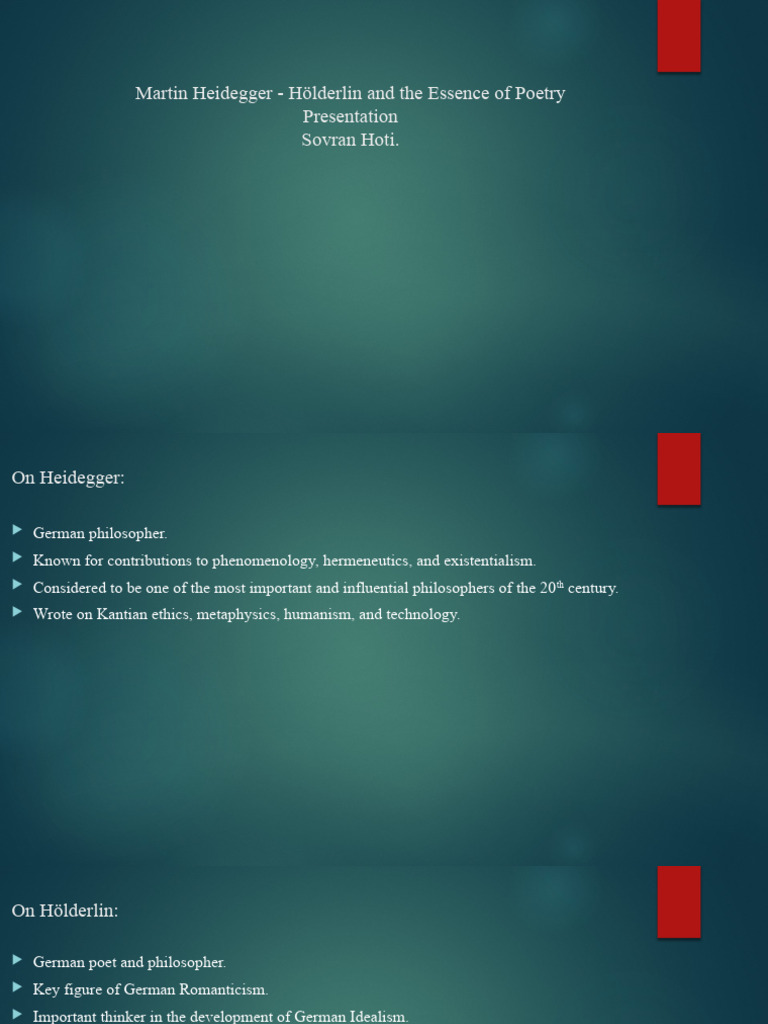 Martin Heidegger - Hölderlin and The Essence of Poetry Presentation ...