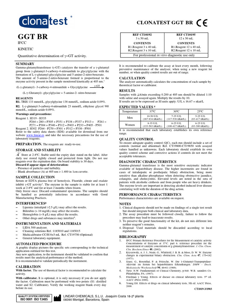 GGT BR Test Procedure and Guidelines | PDF | Assay | Enzyme Assay