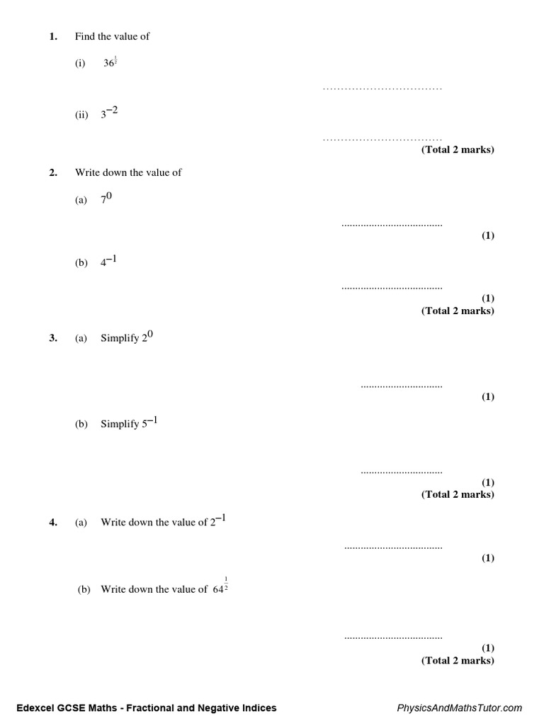 Fractional and Negative Indices QP | PDF | Mathematical Notation | Algebra
