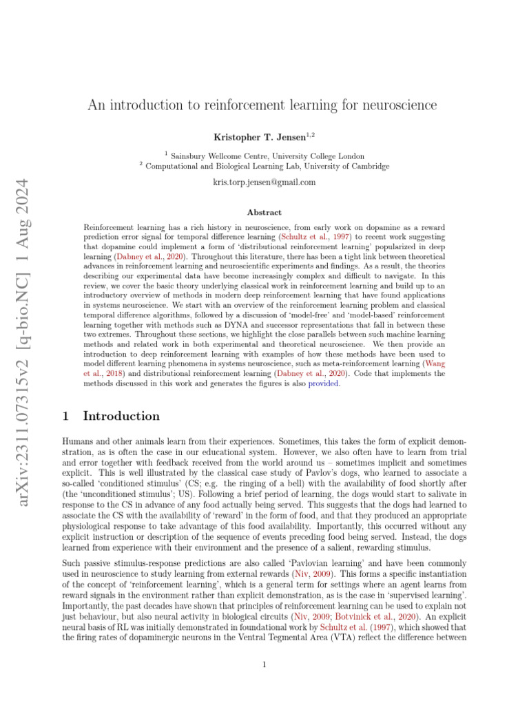 An Introduction To Reinforcement Learning For Neuroscience: Schultz Et ...