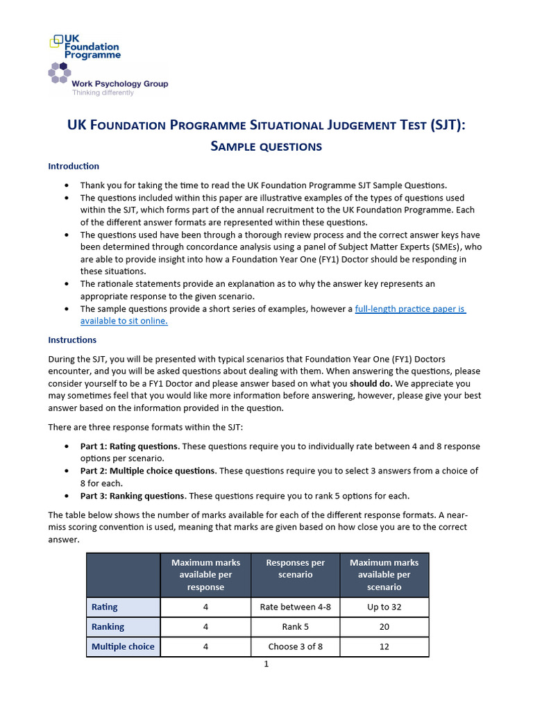 UK Foundation Programme Sample Questions (Final Oct 2021) | PDF ...