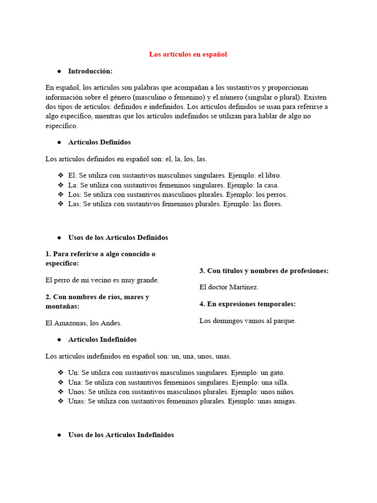 Artículos en español para niños | PDF | Sustantivo