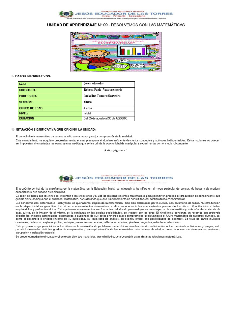 Unidad de Aprendizaje - N°09 Agosto | PDF | Educación de la primera infancia | Conocimiento