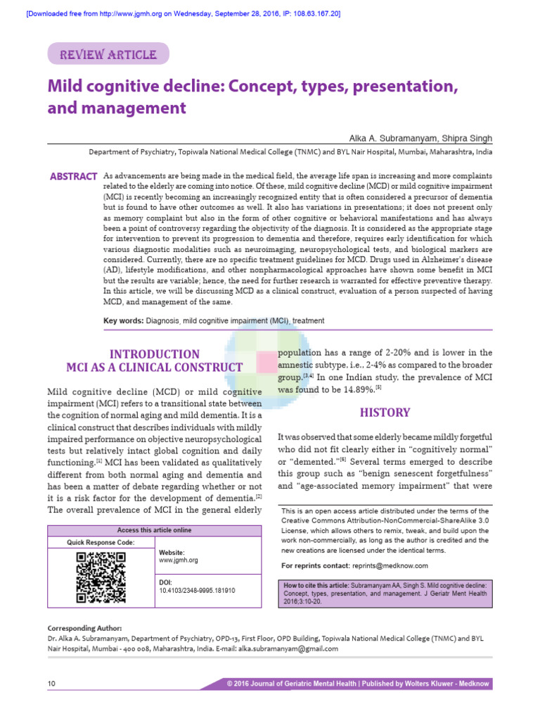 2 Mild Cognitive Decline Concept Types Presentation | PDF | Dementia ...