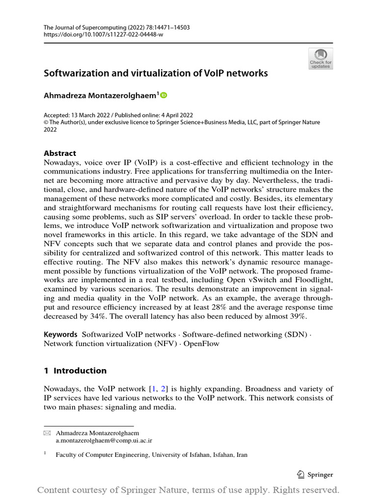 Softwarization and Virtualization of VoIP Networks | PDF | Session Initiation Protocol ...